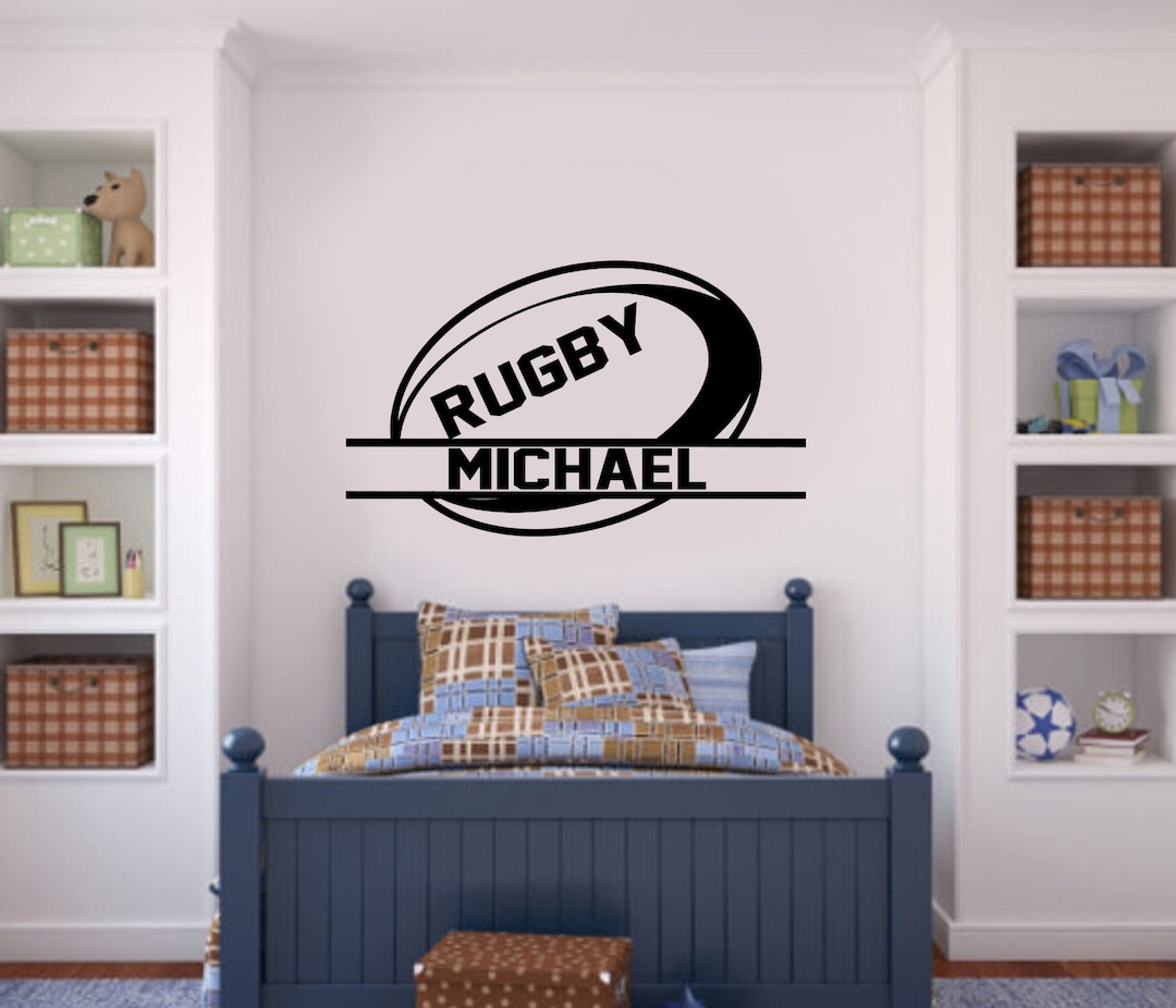 Personalised Rugby Wall Sticker - Custom Name Rugby Ball Decal for Boys ...
