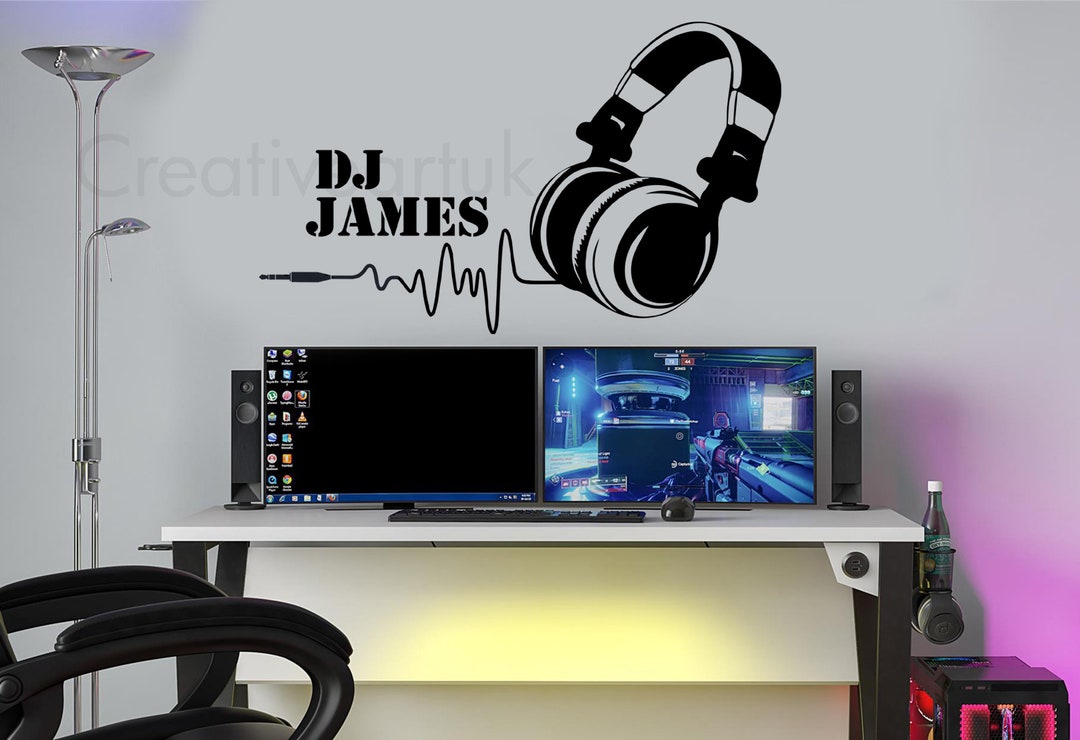 Personalised DJ Headphone Wall Sticker Personalized DJ Headset Gaming ...