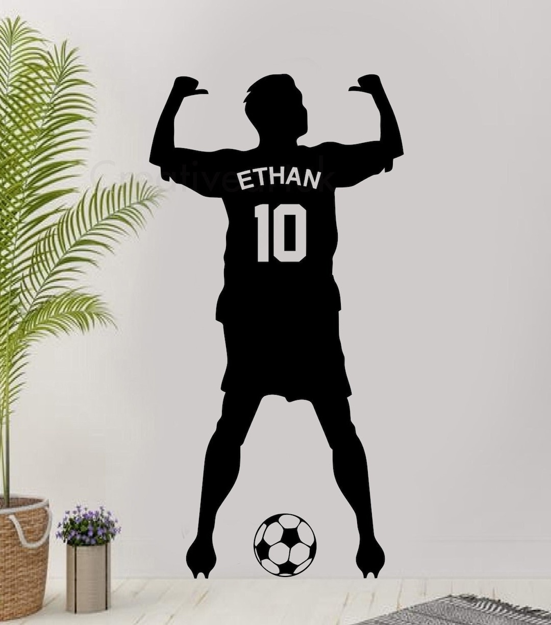 Personalised Football Wall Sticker - Custom Name and Number Soccer ...