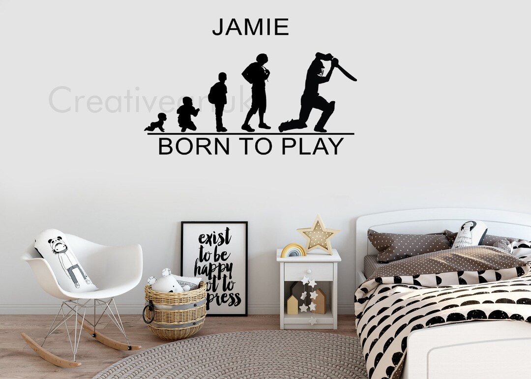 Personalised "born to Play Cricket" Wall Sticker | Custom Cricket Wall ...