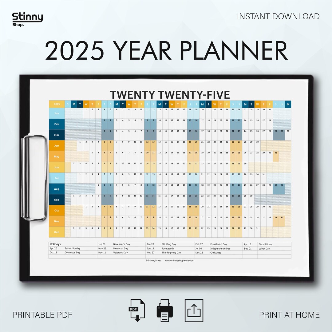 2025 Year Calendar Printable, 2025 Year Planner Printable, Wall Planner ...