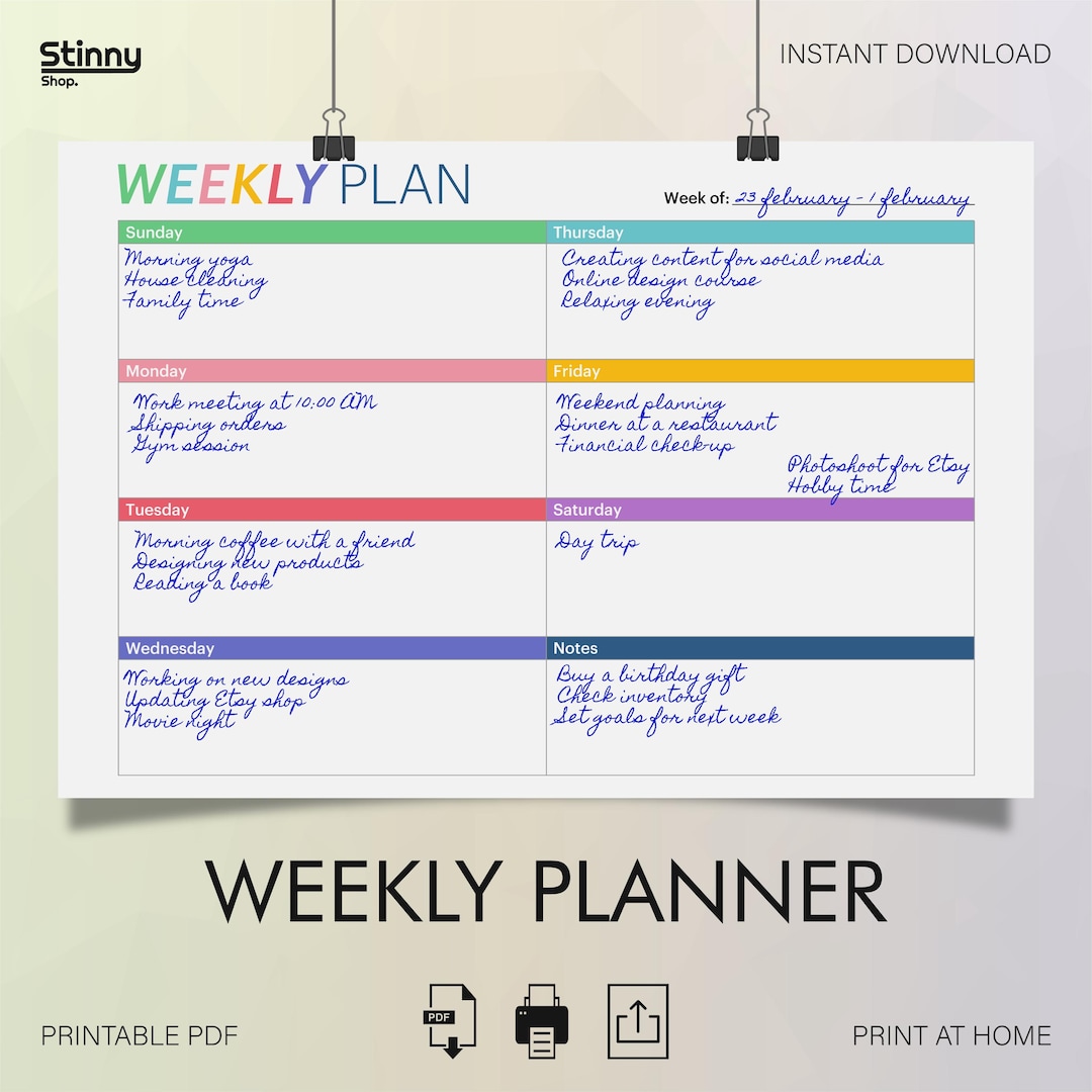 Weekly Hourly Planner Printable Template, Fillable PDF Page, Weekly ...