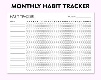 Monthly Habit Tracker Printable Landscape, Habit Tracker Template ...