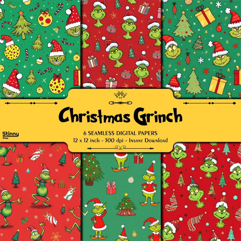 Grinchmas Gift Box, Grinchmas Pattern, Green Monster, Grinch Holidays ...