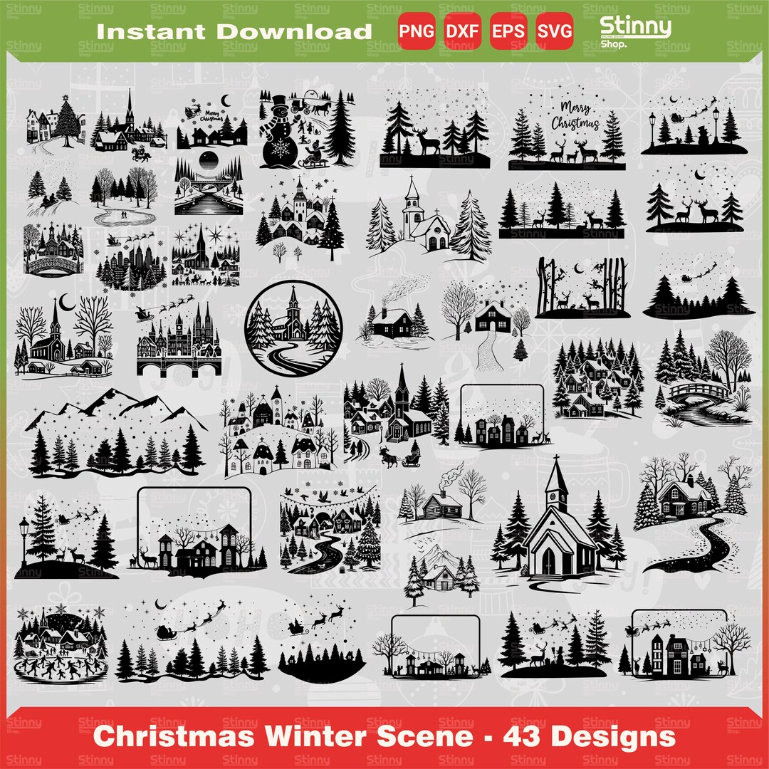 Christmas Winter Scene Svg Bundle, Luminary Svg, Paper House Svg ...