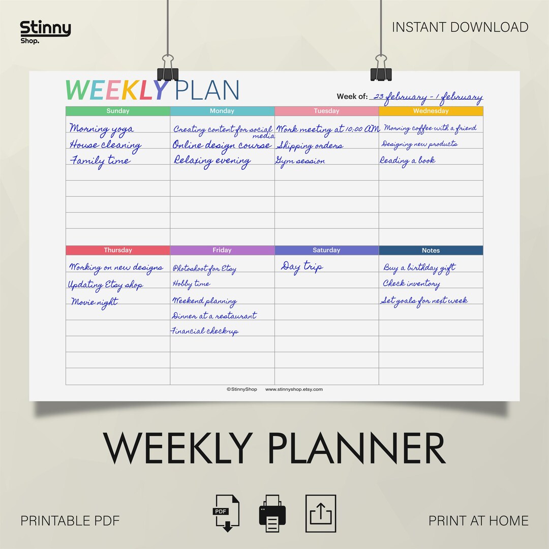 Weekly Hourly Planner Printable Template, Fillable PDF Page, Weekly ...