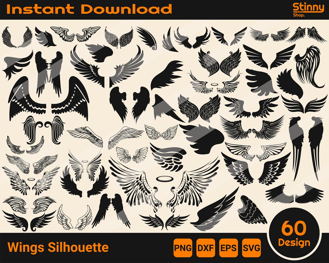 Wings Silhouette Bundle Wings Outlines Svg, Angel Svg, Angel Wing Svg ...