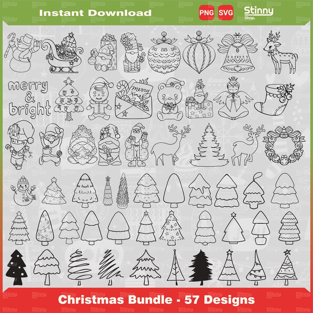 Hand Drawn Whimsical Christmas Svg Bundle, Christmas Tree, Ornaments ...