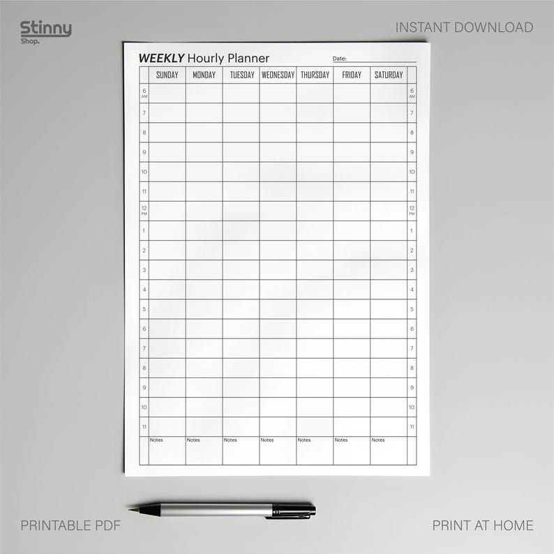 Weekly Hourly Planner Printable Template, Fillable PDF Page, Weekly ...