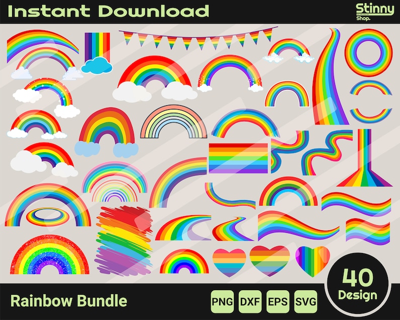 Rainbow Bundle Svg, Summer Clipart Svg, Rainbow Cutting Files, Layered ...