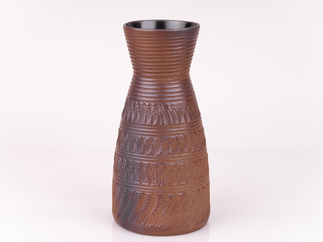 Vintage Vase Relief Notches Metal Shimmer Brown MCM 60s Design - Etsy