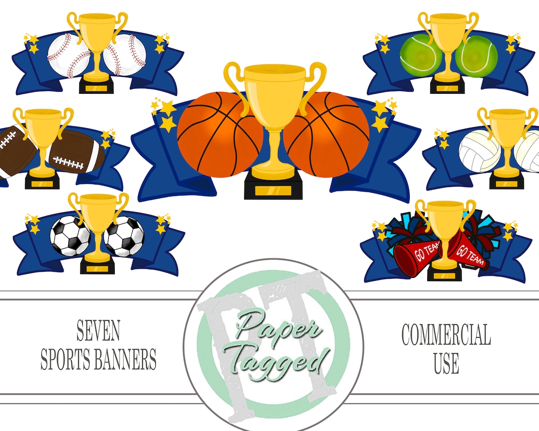 Sports Banner Clipart Clip Art Colorful Sports Elements - Etsy