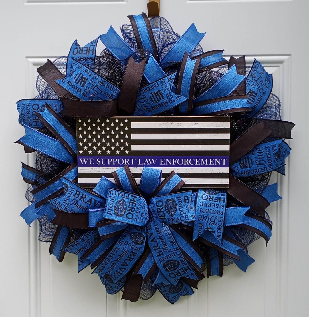 Handmade Police Support Wreath, Blue and Black Deco Mesh - Etsy