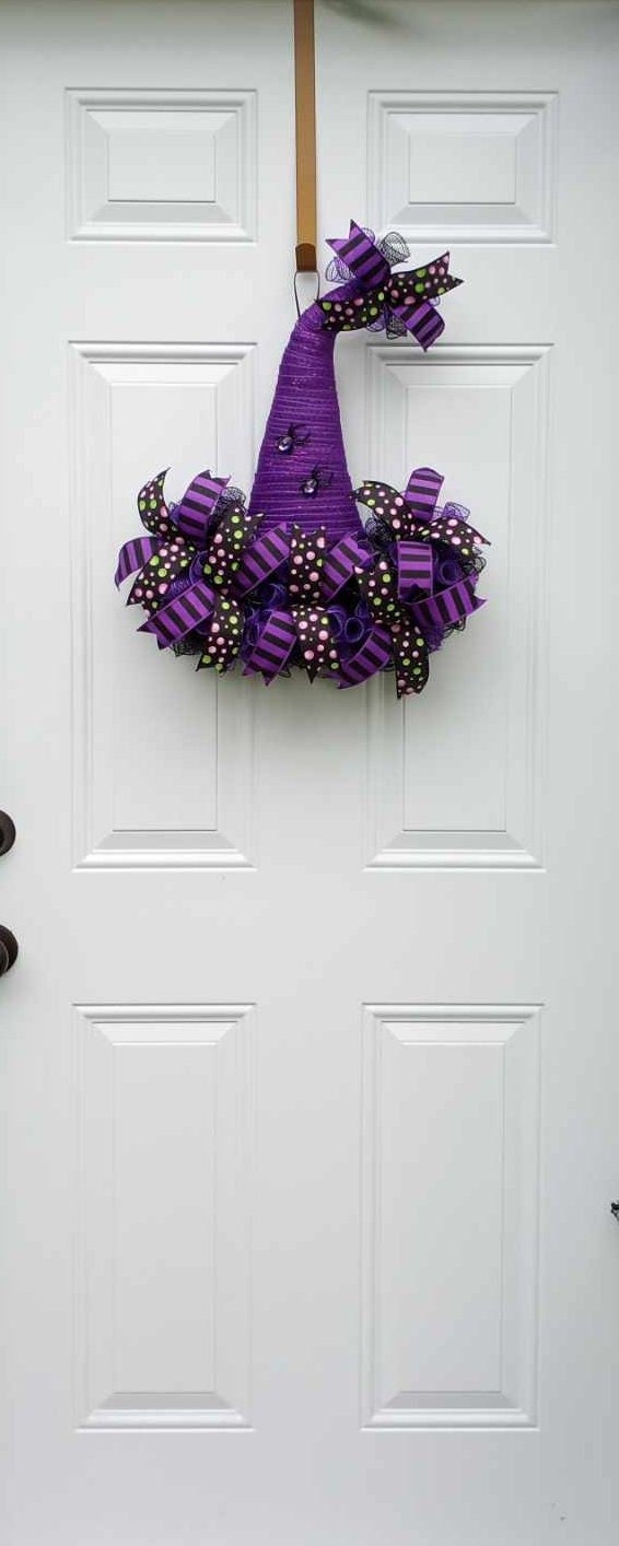 Witch Hat Wreath, Halloween Wreath, Witch Hat Door Hanger, Halloween ...