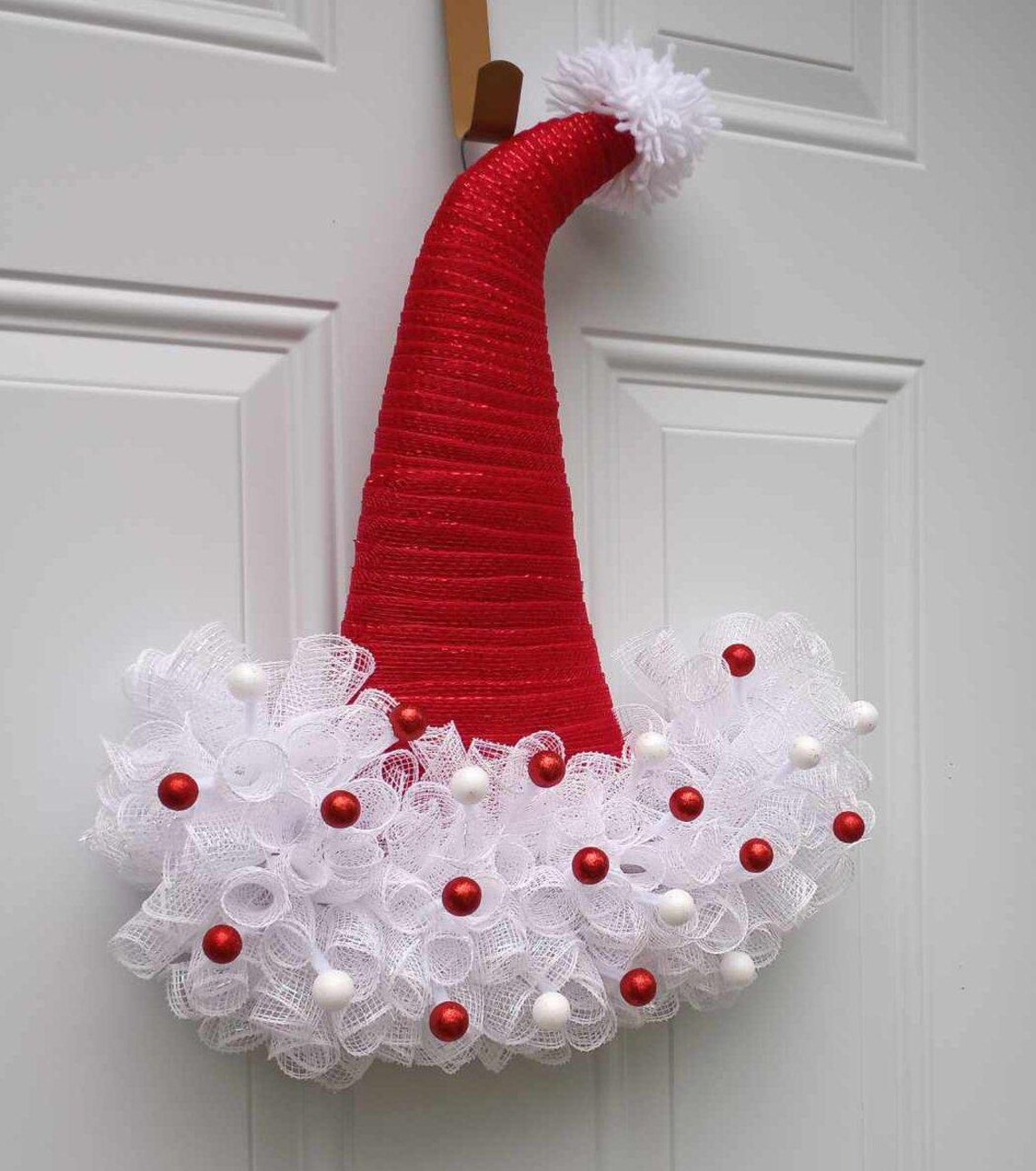 Santa Hat Wreath, Santa Hat Door Hanger, Christmas Wreath, Santa Hat ...