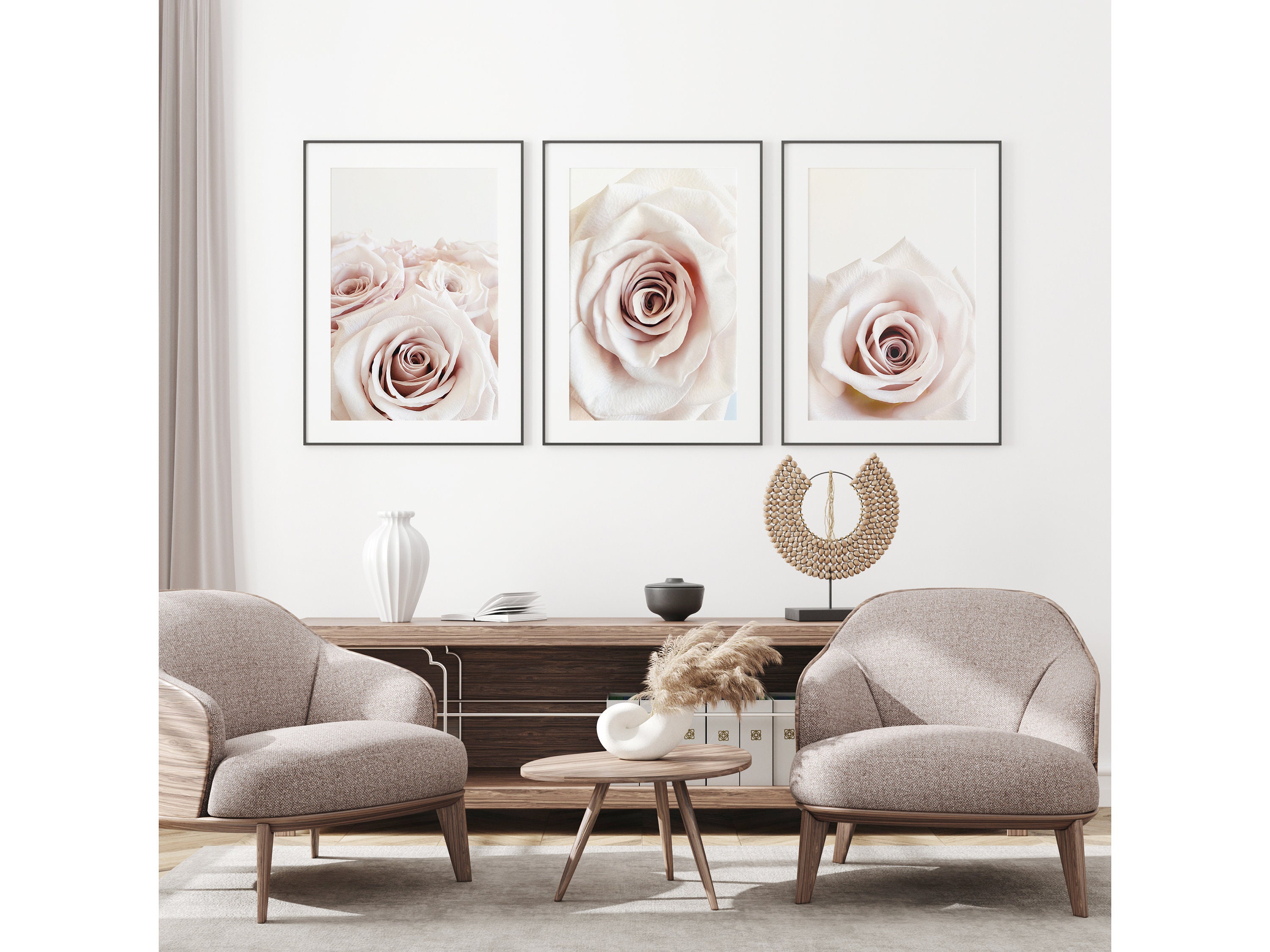Rose Print, Rose Petals Wall Art, Botanical Print Set of 3, Blush Pink ...