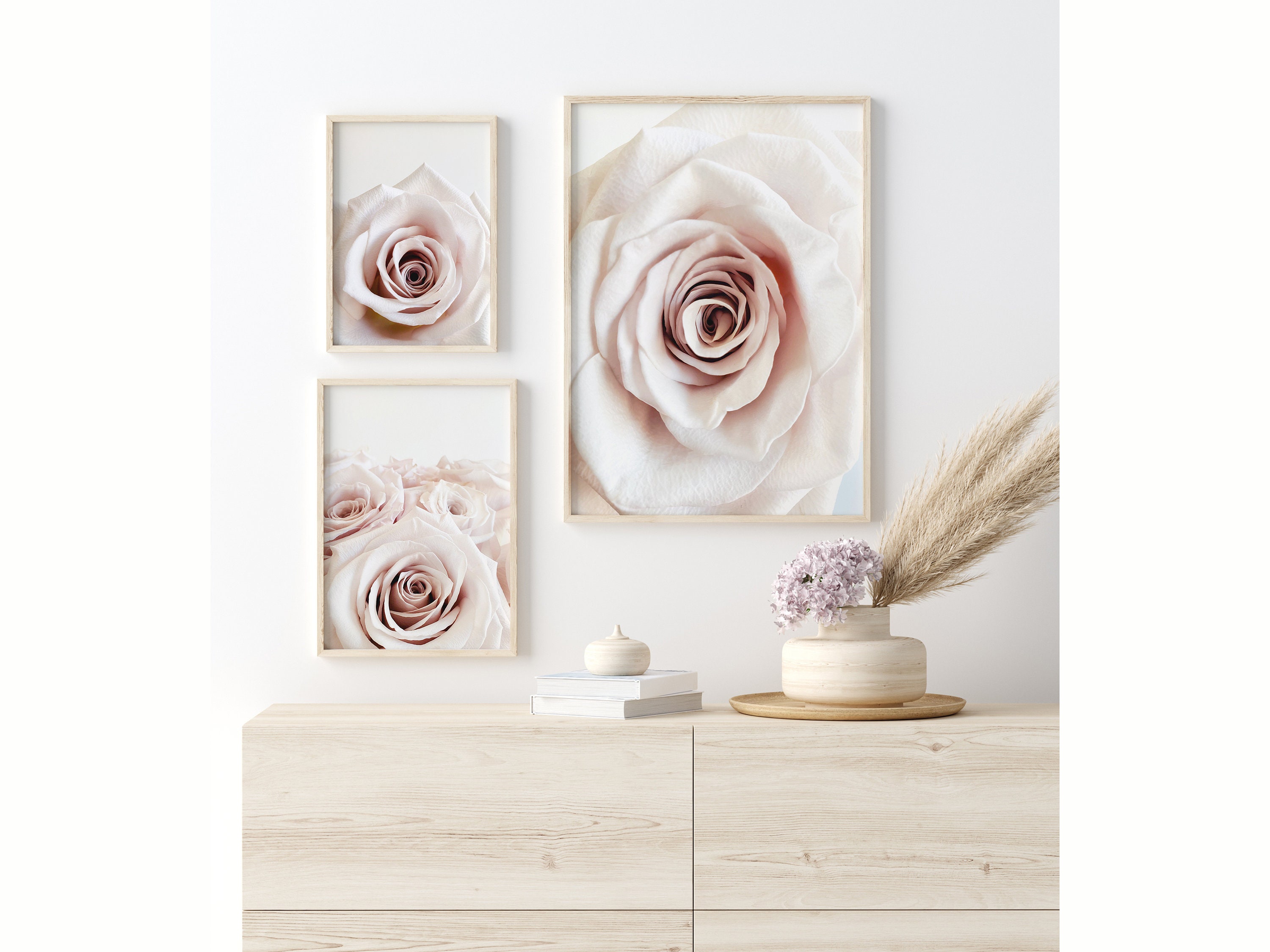 Rose Print, Rose Petals Wall Art, Botanical Print Set of 3, Blush Pink ...