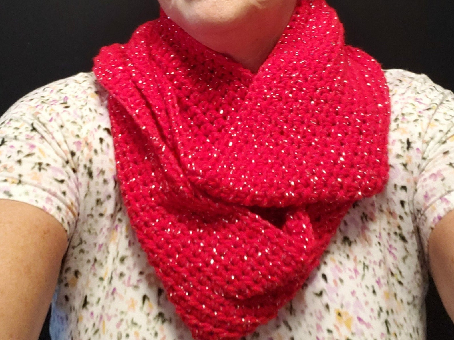 Crocheted Red Scarf With Silver Glitter - Christmas, Valentine's Day - Etsy