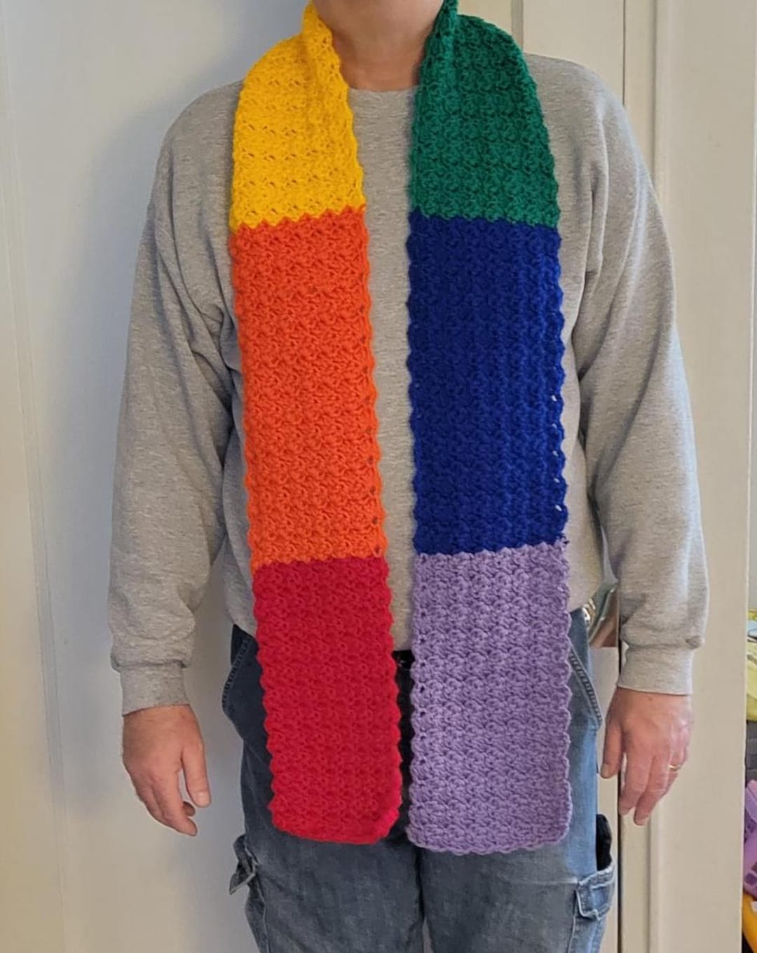 Crocheted Rainbow Scarf/wrap Around Scarf - Etsy