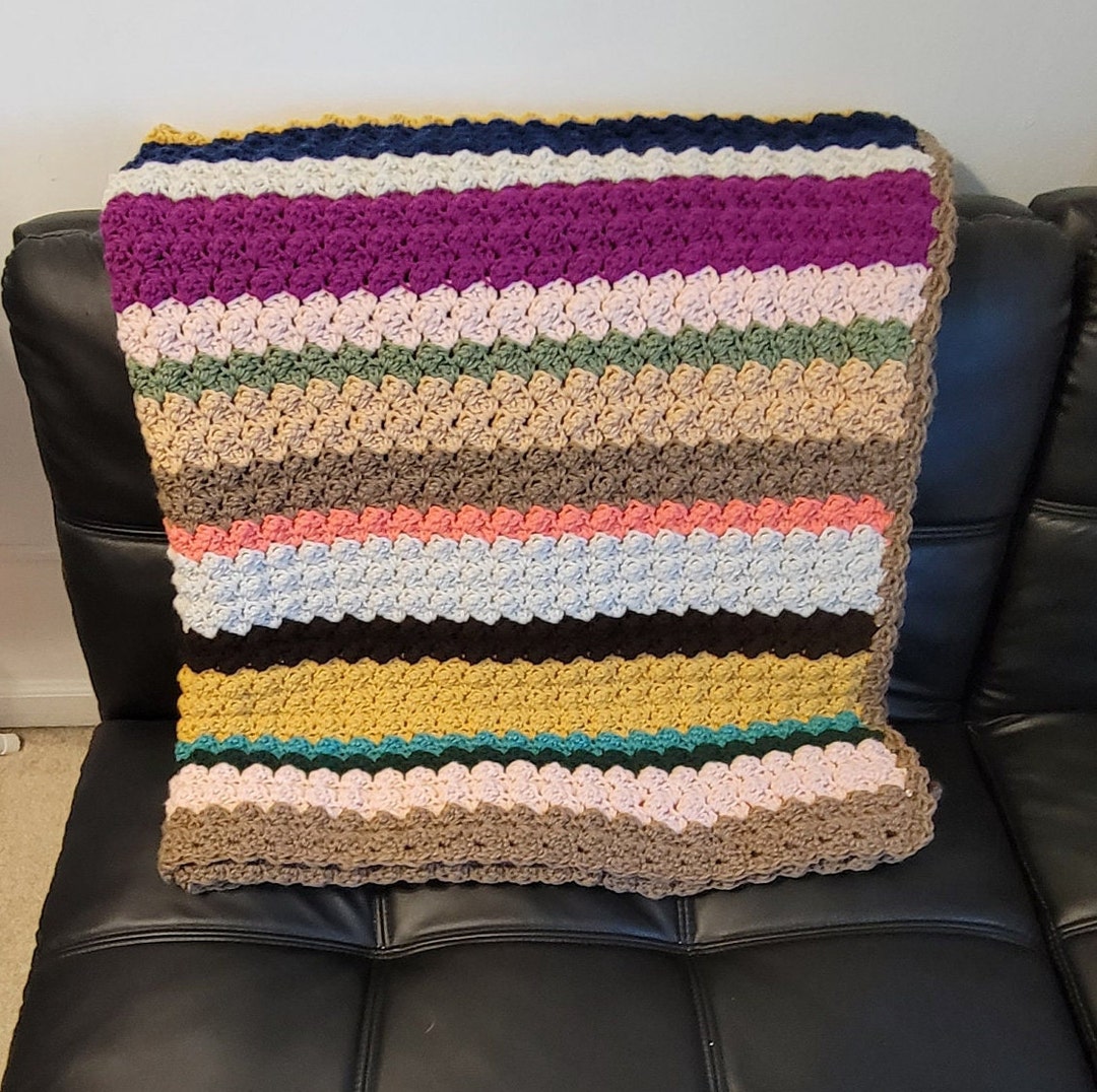 Crocheted Afghan/crocheted Blanket/multi Color Afghan/twin Size Afghan ...