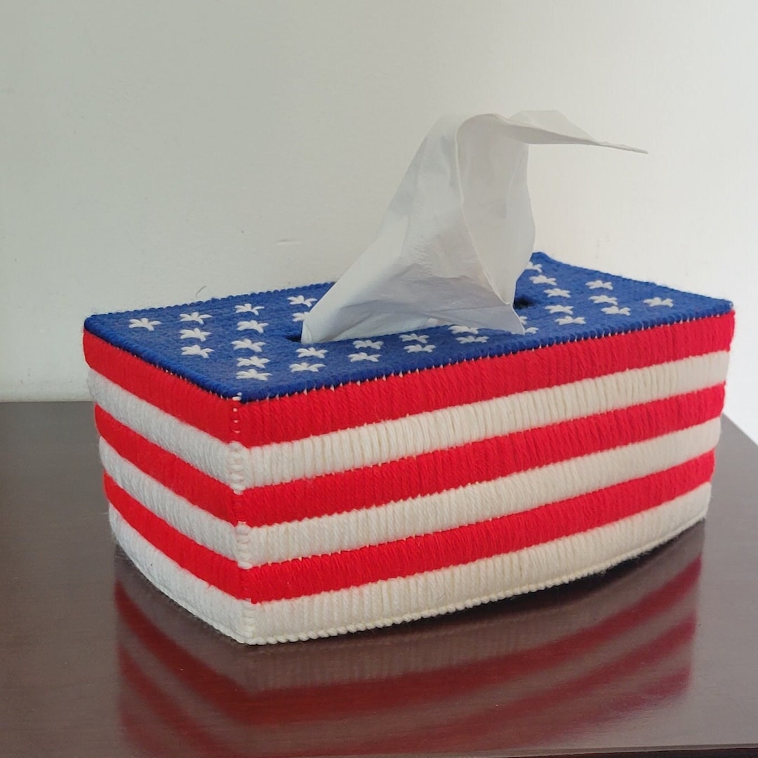 Patriotic Stars and Stripes Tissue Box Cover, Acrylic Yarn - Etsy