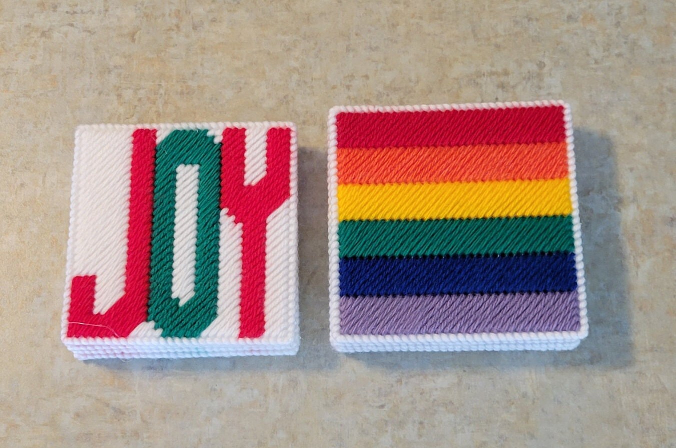Plastic Canvas Coasters/rainbow Coasters/christmas Coasters/joy ...