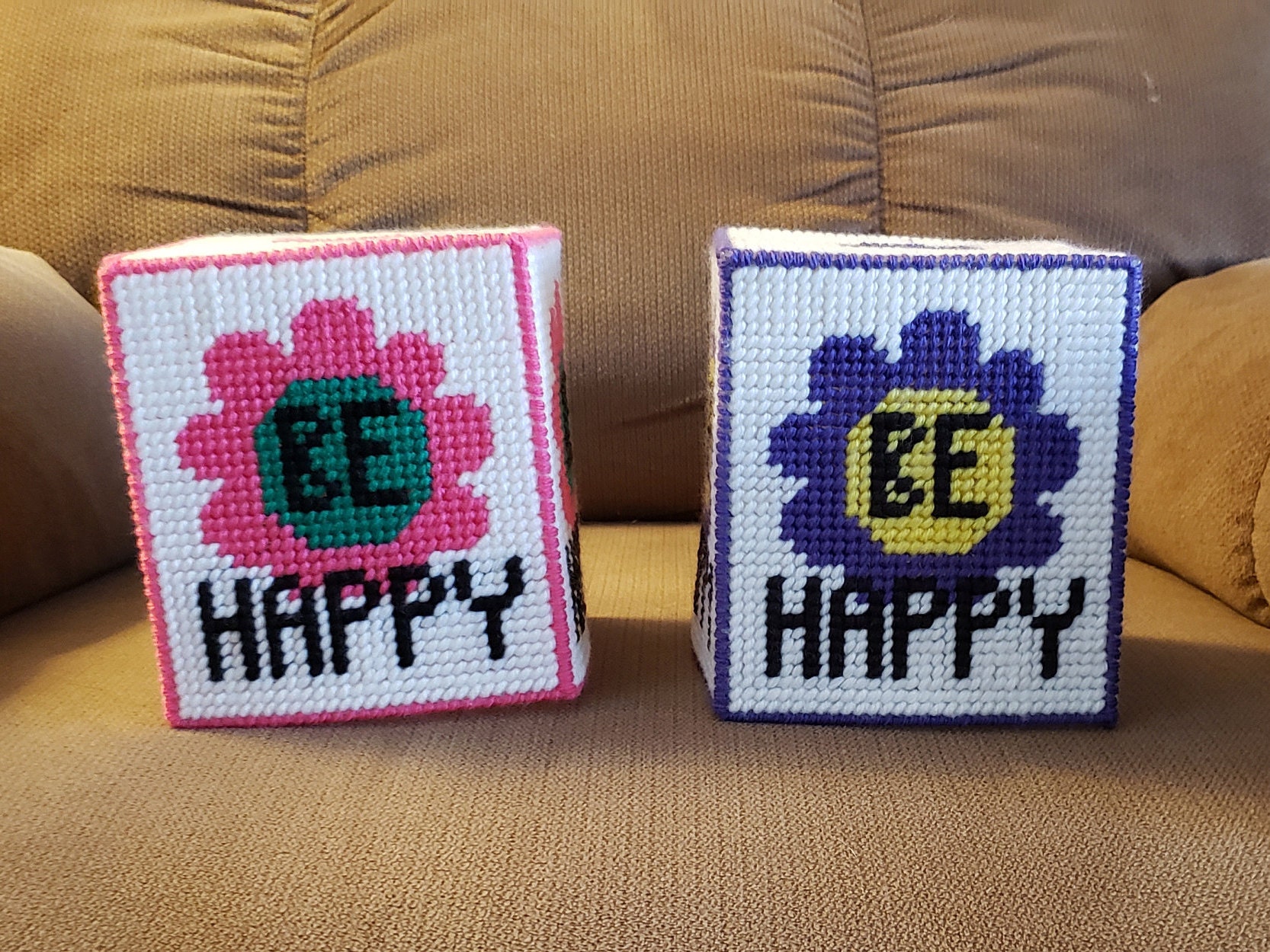 Be Happy Tissue Box Cover/flower Tissue Box Cover/plastic - Etsy