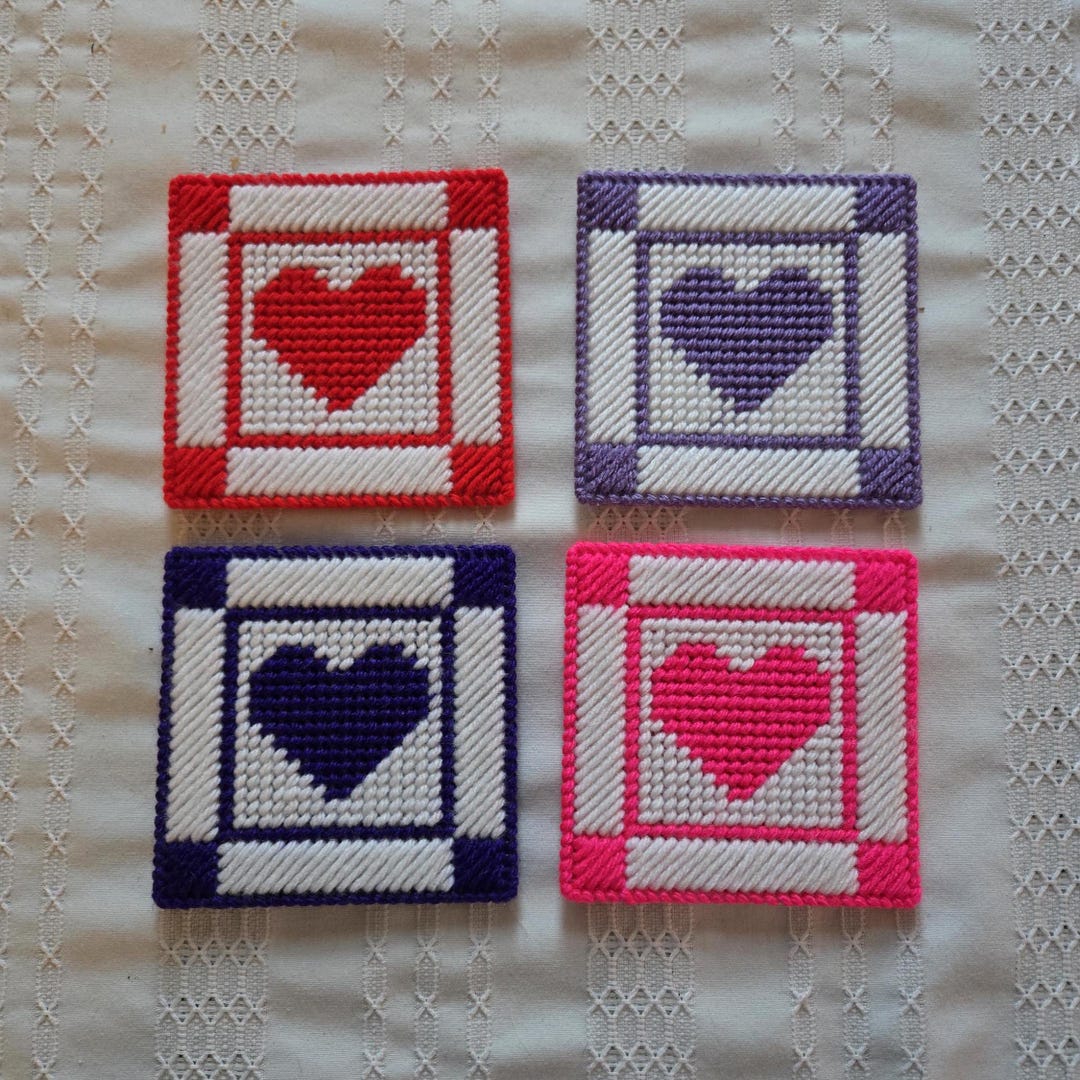 Individual Heart Coasters/drink Coaster/plastic Canvas Coaster ...