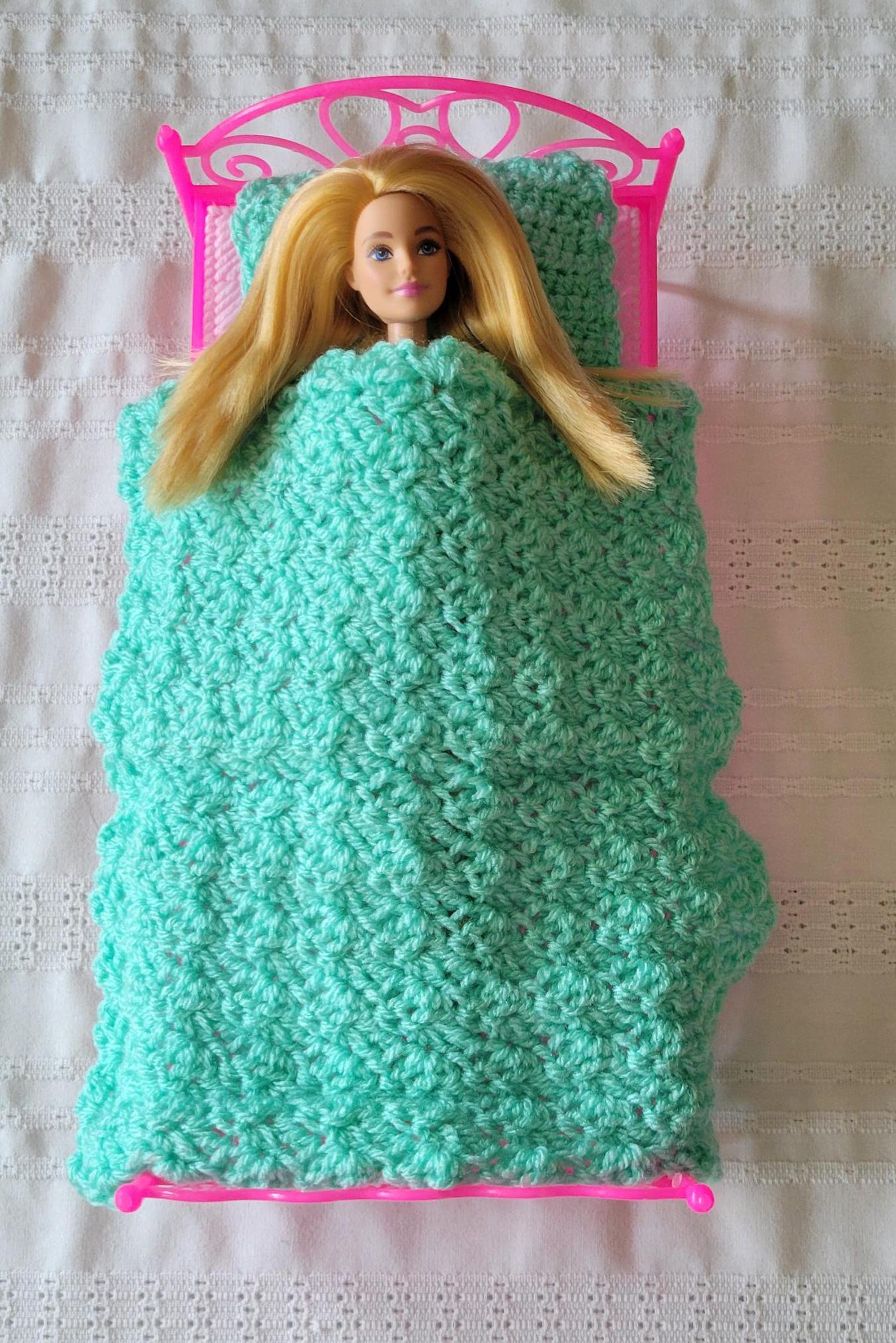 Crocheted Barbie Doll Pillow and Blanket Set - Etsy