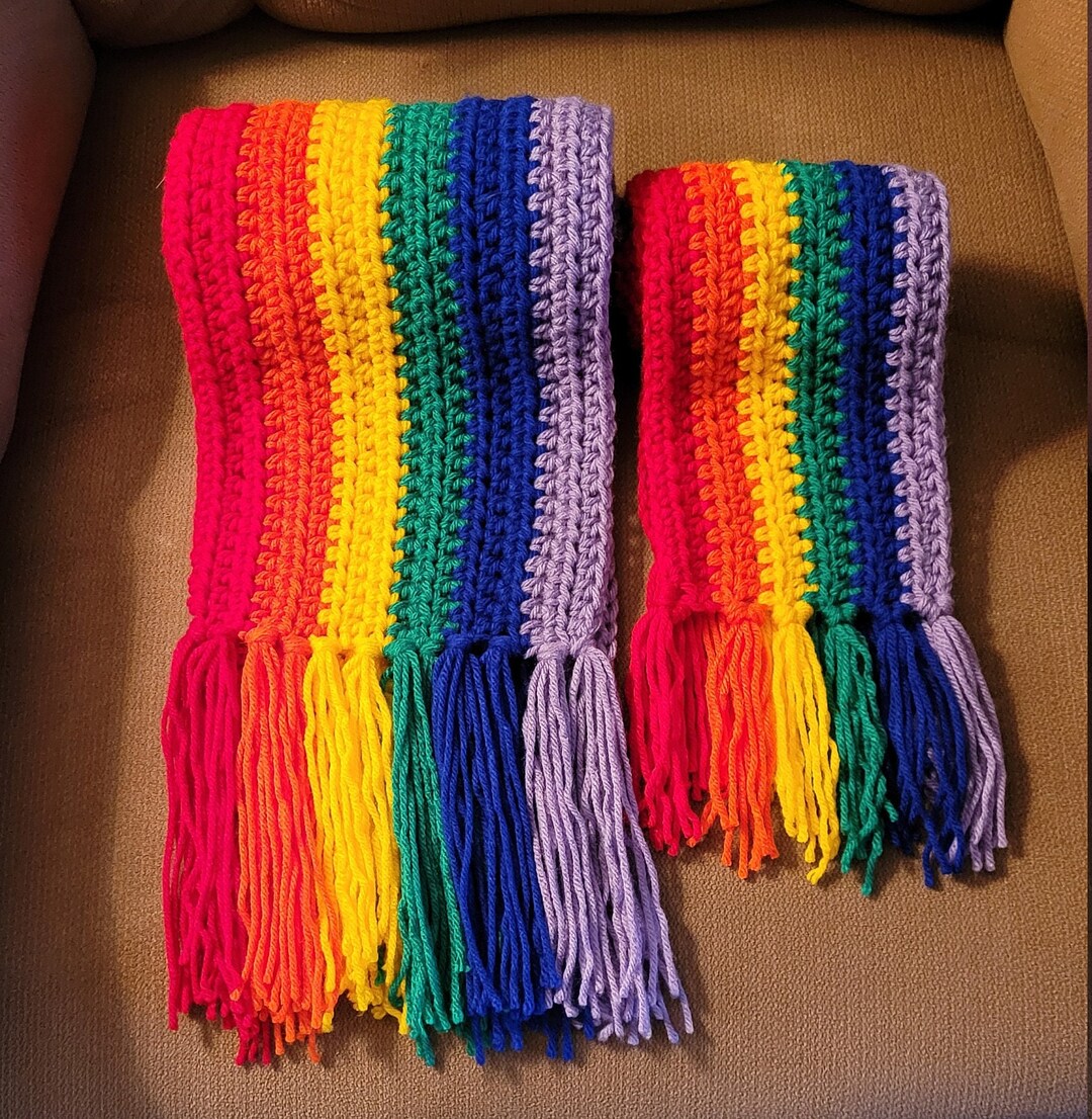 Crocheted Rainbow Scarf/wrap Around Scarf/lgbtq Pride Scarf/adult Scarf ...