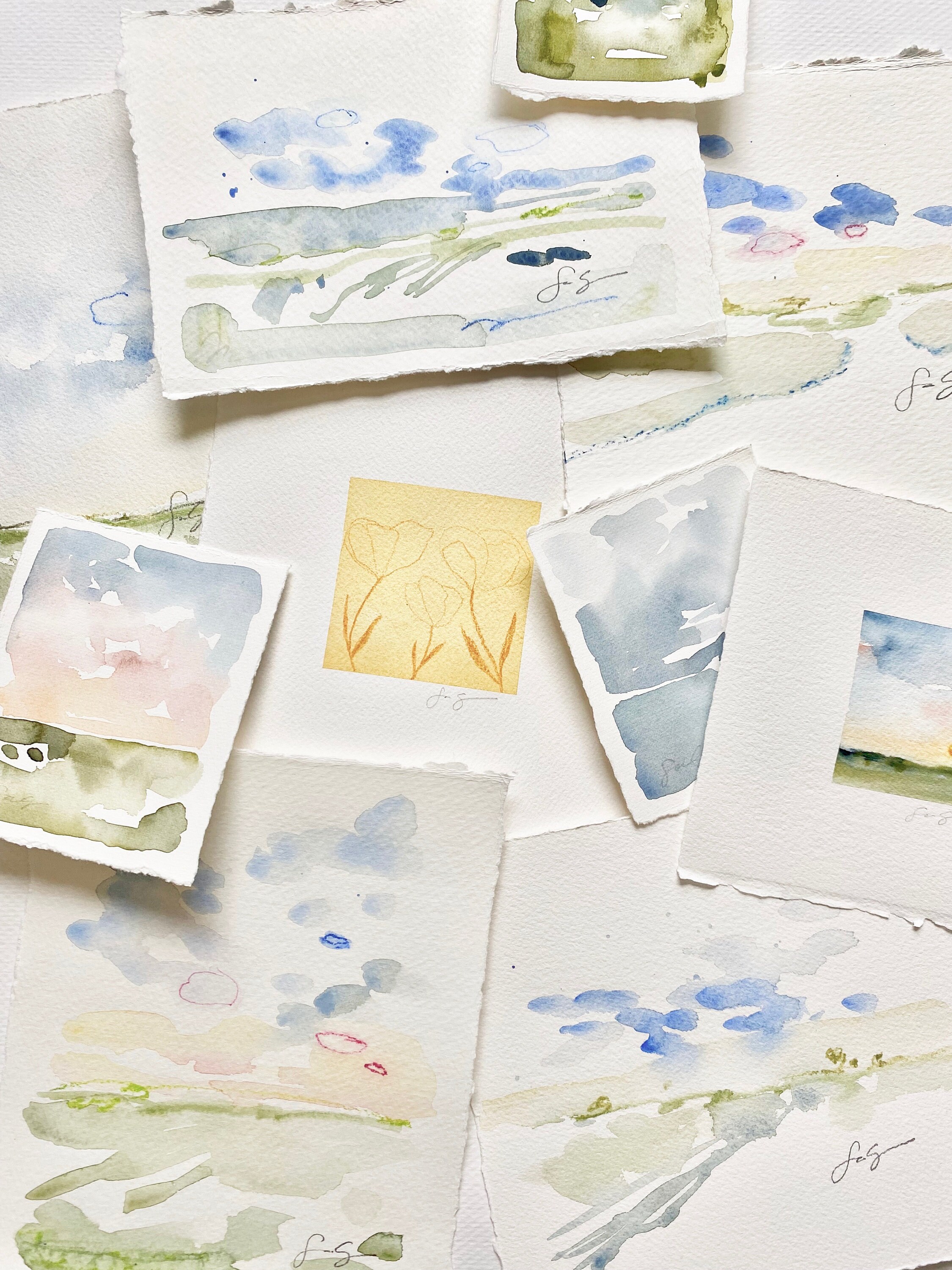 Land Sky No. 1, Original Watercolor, Abstract Artwork, Painting, Blue ...