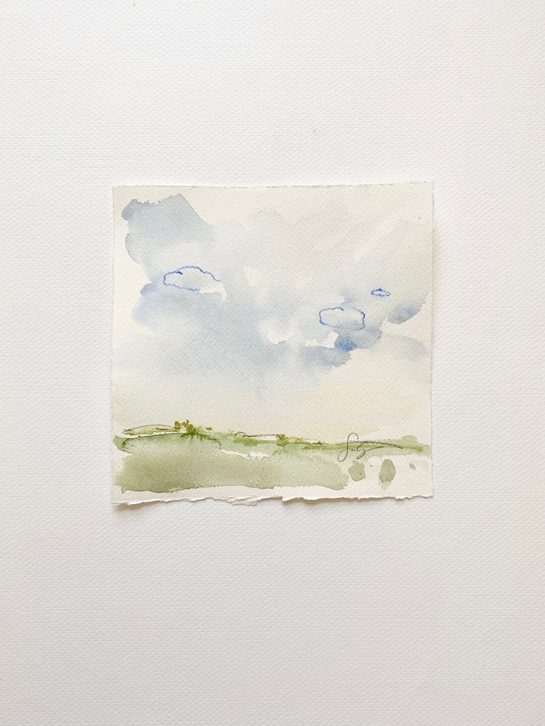 Land + Sky No. 1, Original Watercolor, Abstract Artwork, Painting, Blue ...