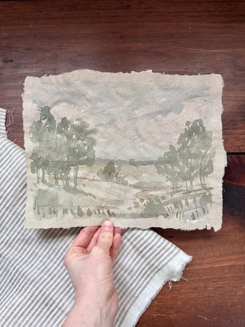 Watercolor Landscape Sketch Painting, "field View No.1", Handmade Paper ...