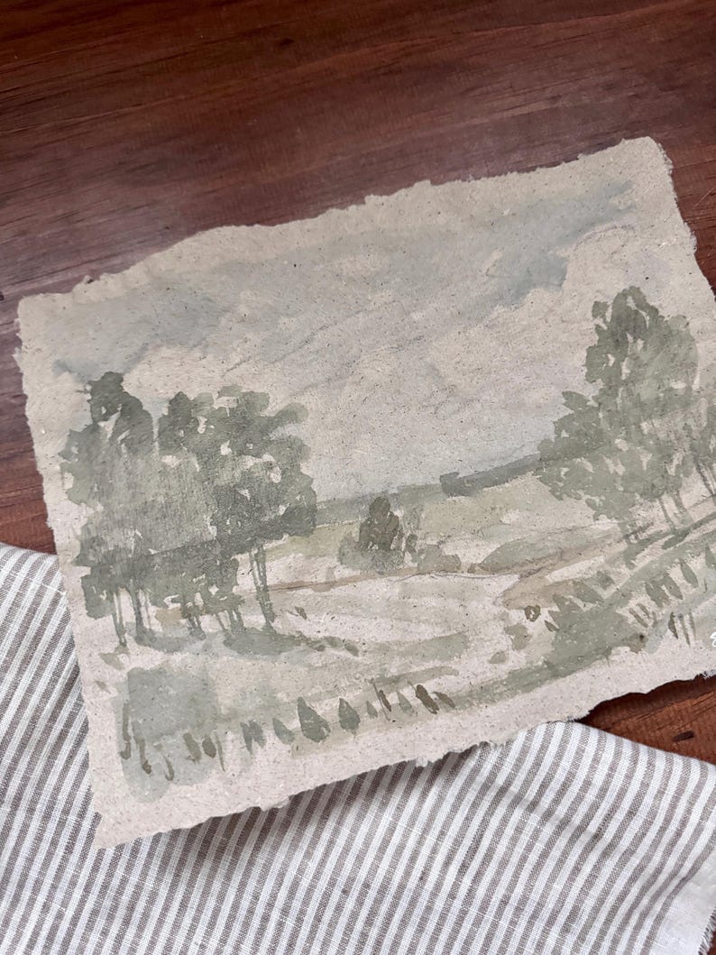 Watercolor Landscape Sketch Painting, "field View No.1", Handmade Paper ...