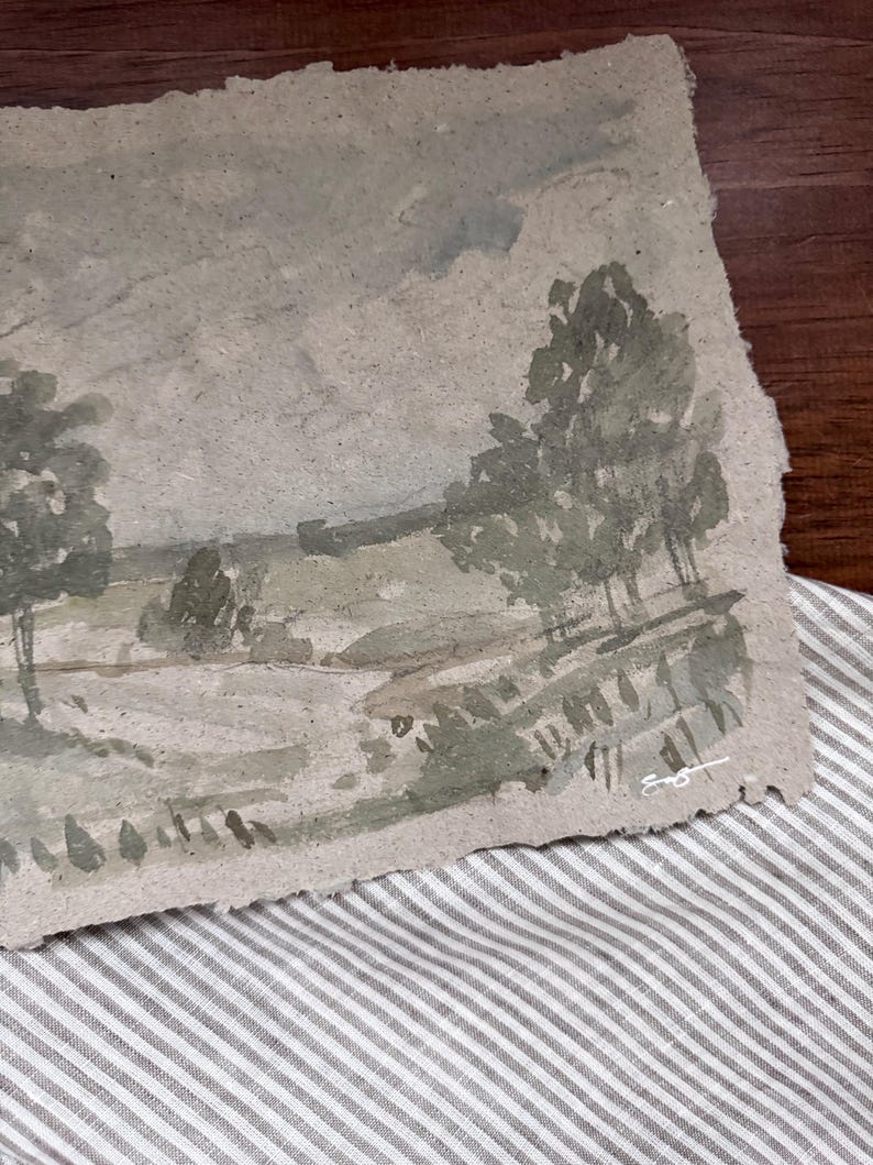 Watercolor Landscape Sketch Painting, "field View No.1", Handmade Paper ...