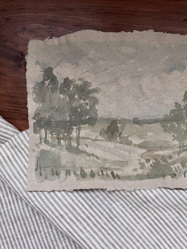 Watercolor Landscape Sketch Painting, "field View No.1", Handmade Paper ...