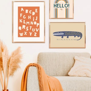 PRINTABLE Alphabet Wall Decor, Alphabet Poster, Rust Kids Room Decor ...