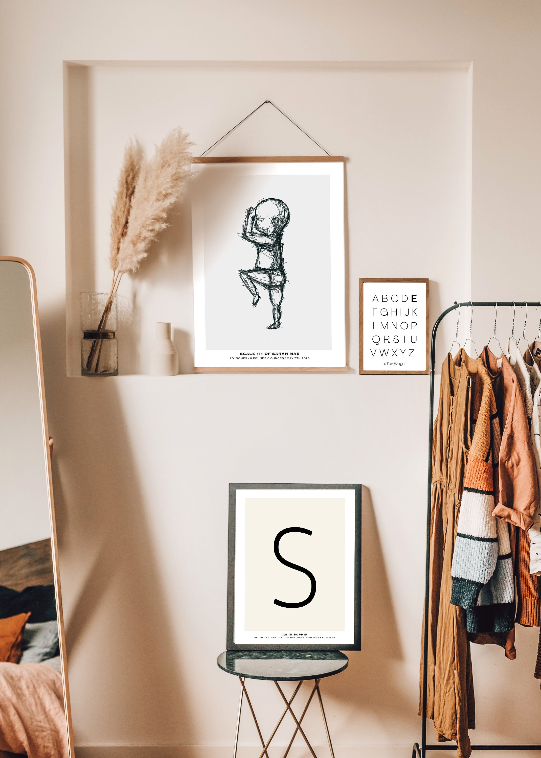 PRINTABLE PERSONALISED BIRTH Poster, Newborn Illustration in Scale 1:1 ...