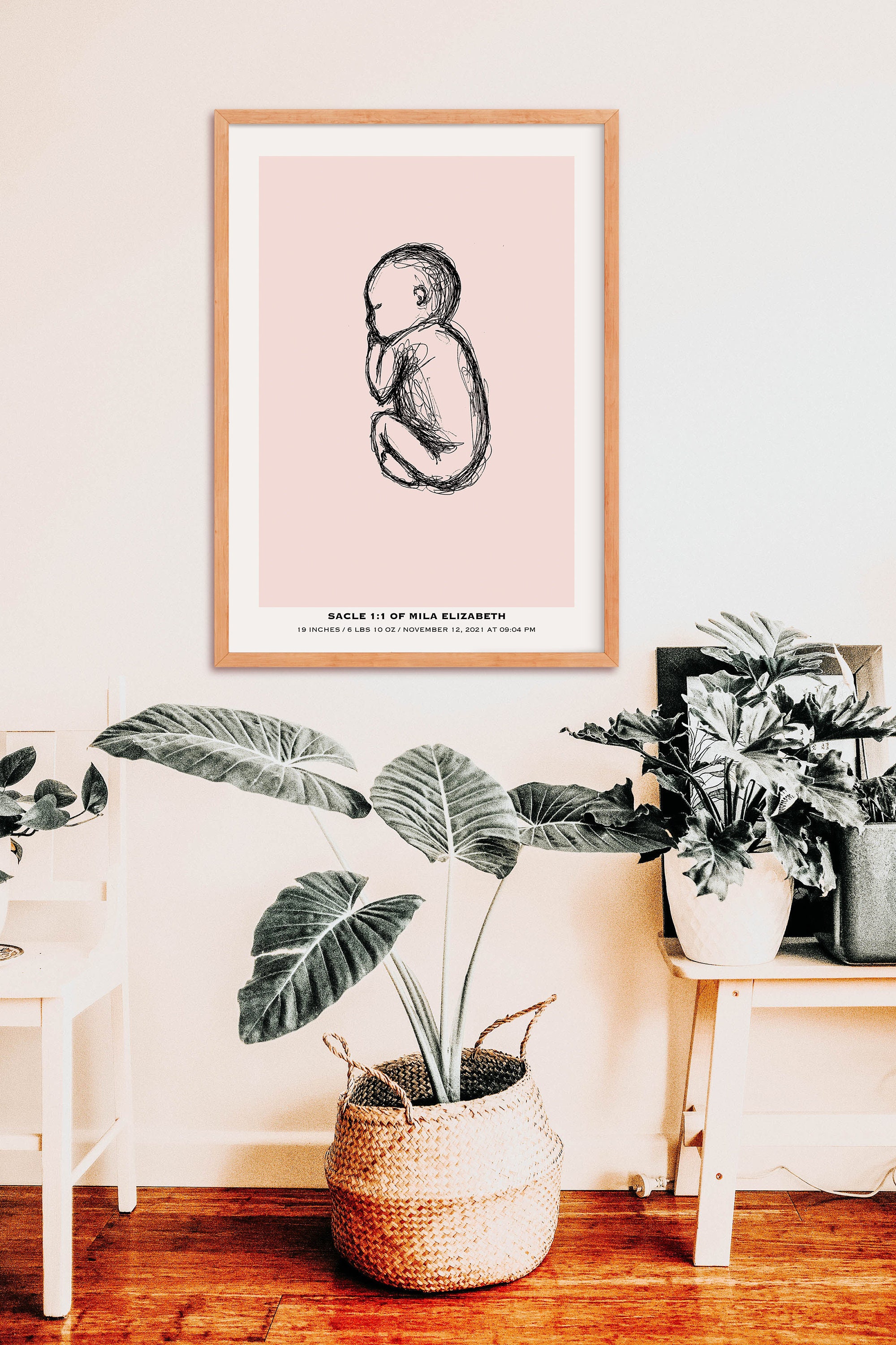 PRINTABLE CUSTOM BIRTH Poster, Newborn Illustration in Scale 1:1, Birth ...