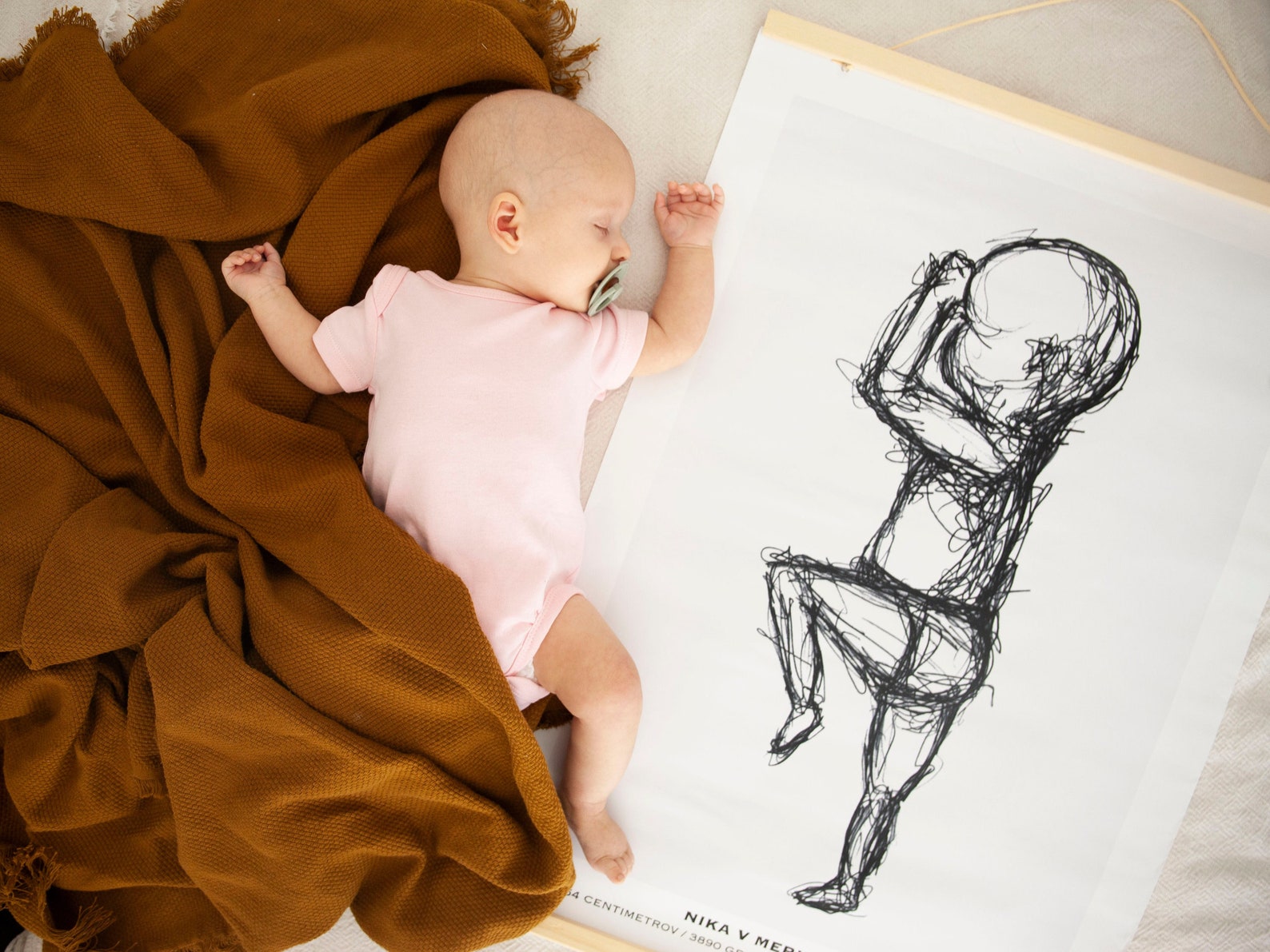 PRINTABLE PERSONALISED BIRTH Poster, Newborn Illustration in Scale 1:1 ...