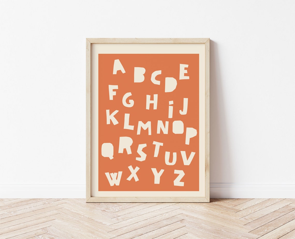 PRINTABLE Alphabet Wall Decor, Alphabet Poster, Rust Kids Room Decor ...