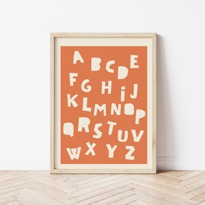 PRINTABLE Alphabet Wall Decor, Alphabet Poster, Rust Kids Room Decor ...