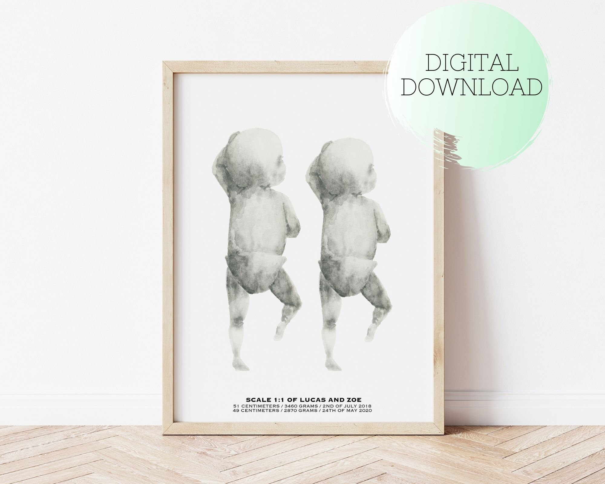 PRINTABLE BIRTH Poster, Twins Birth Poster, Personalised Birth Poster ...
