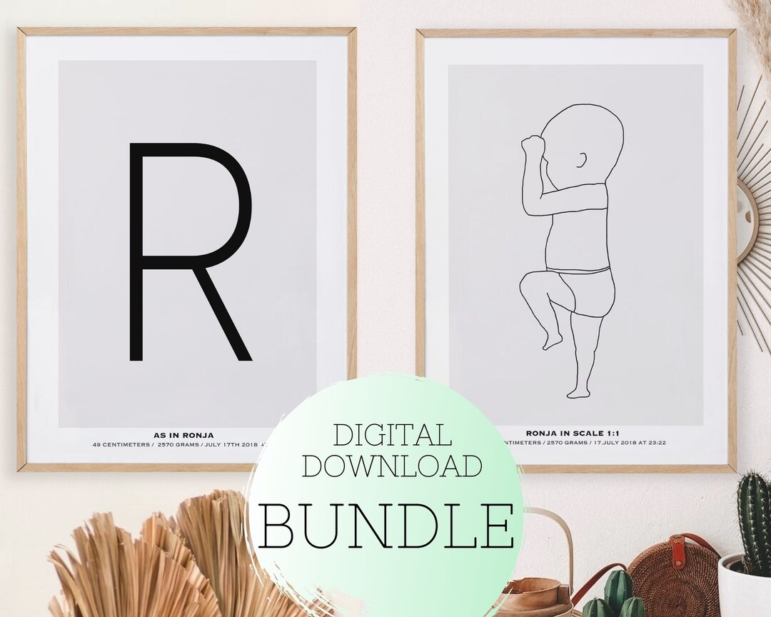 Printable BIRTH POSTER and INITIAL Letter Poster, Personalised Birth ...