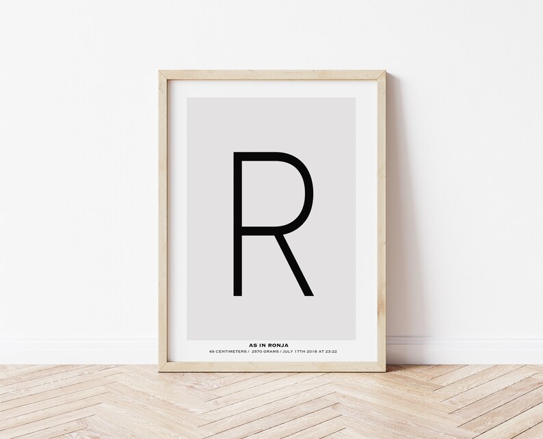 PRINTABLE BIRTH POSTER Baby Posterletter Print Initial - Etsy