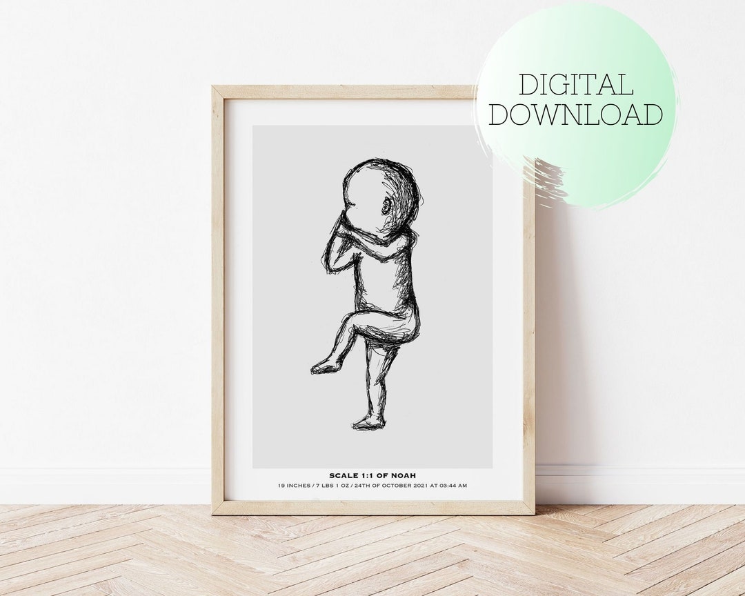 PRINTABLE PERSONALISED BIRTH Poster, Newborn Illustration in Scale 1:1 ...