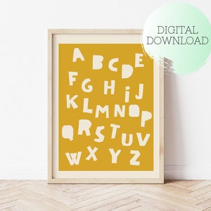 PRINTABLE Alphabet Wall Decor, Alphabet Poster, GOLD Kids Room Decor ...