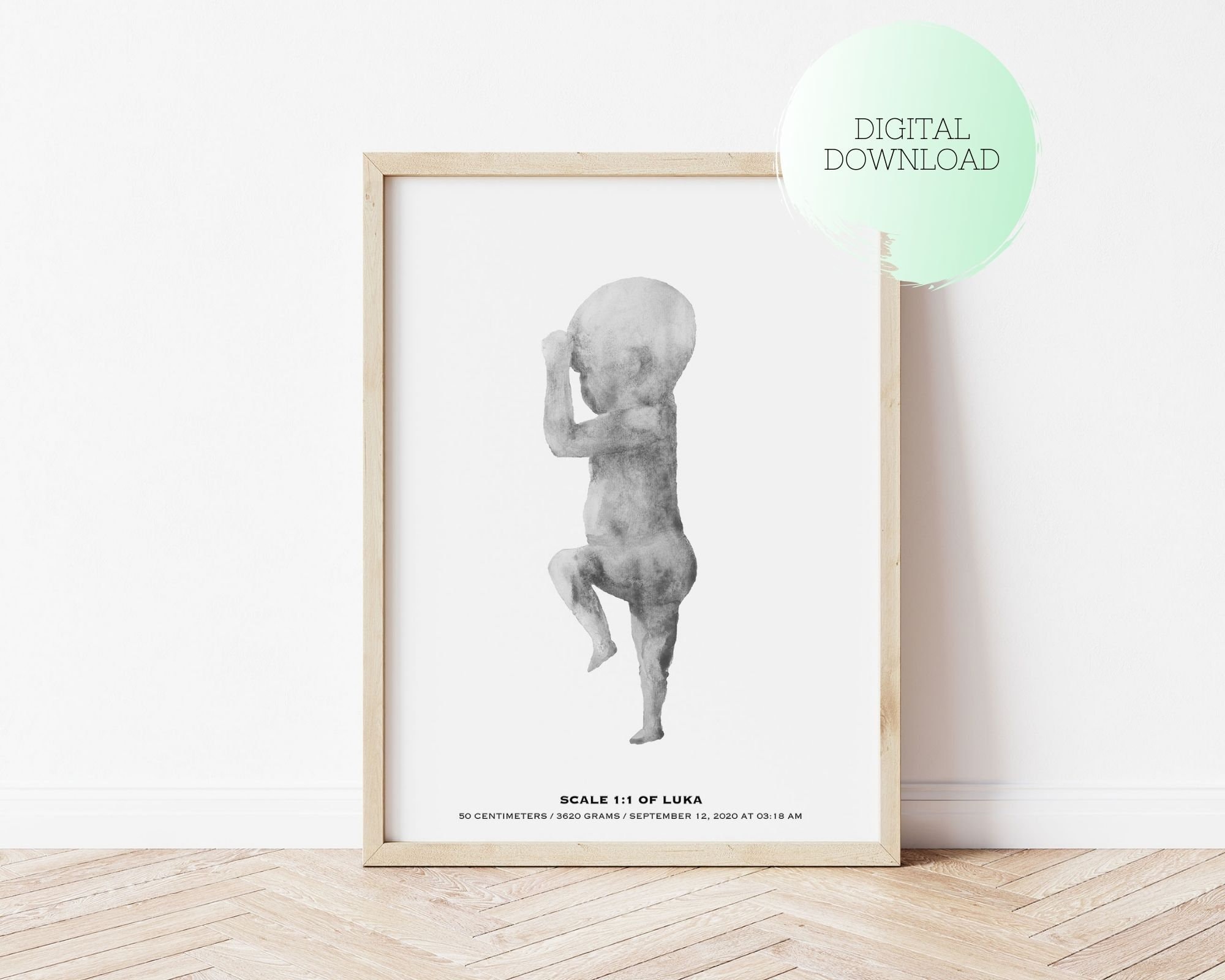 PRINTABLE CUSTOM BIRTH Poster, Newborn Illustration in Scale 1:1, Birth ...