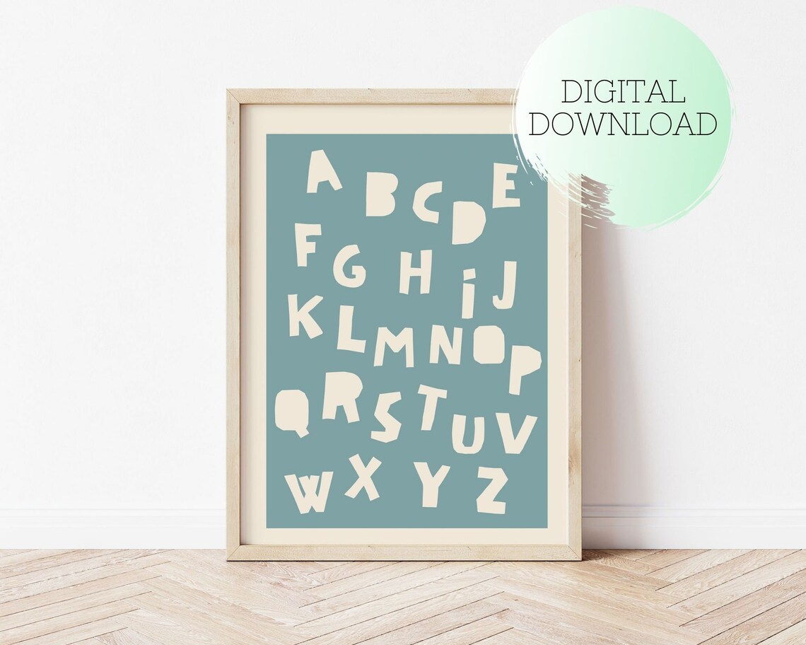PRINTABLE Alphabet POSTER BLUE Alphabet Poster Blue Kids - Etsy