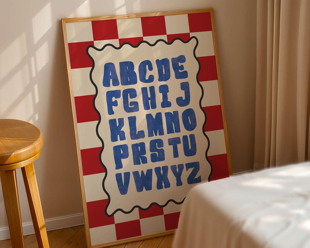 Colourful Alphabet Kids Poster, Retro Checkered Decor, Playroom ...